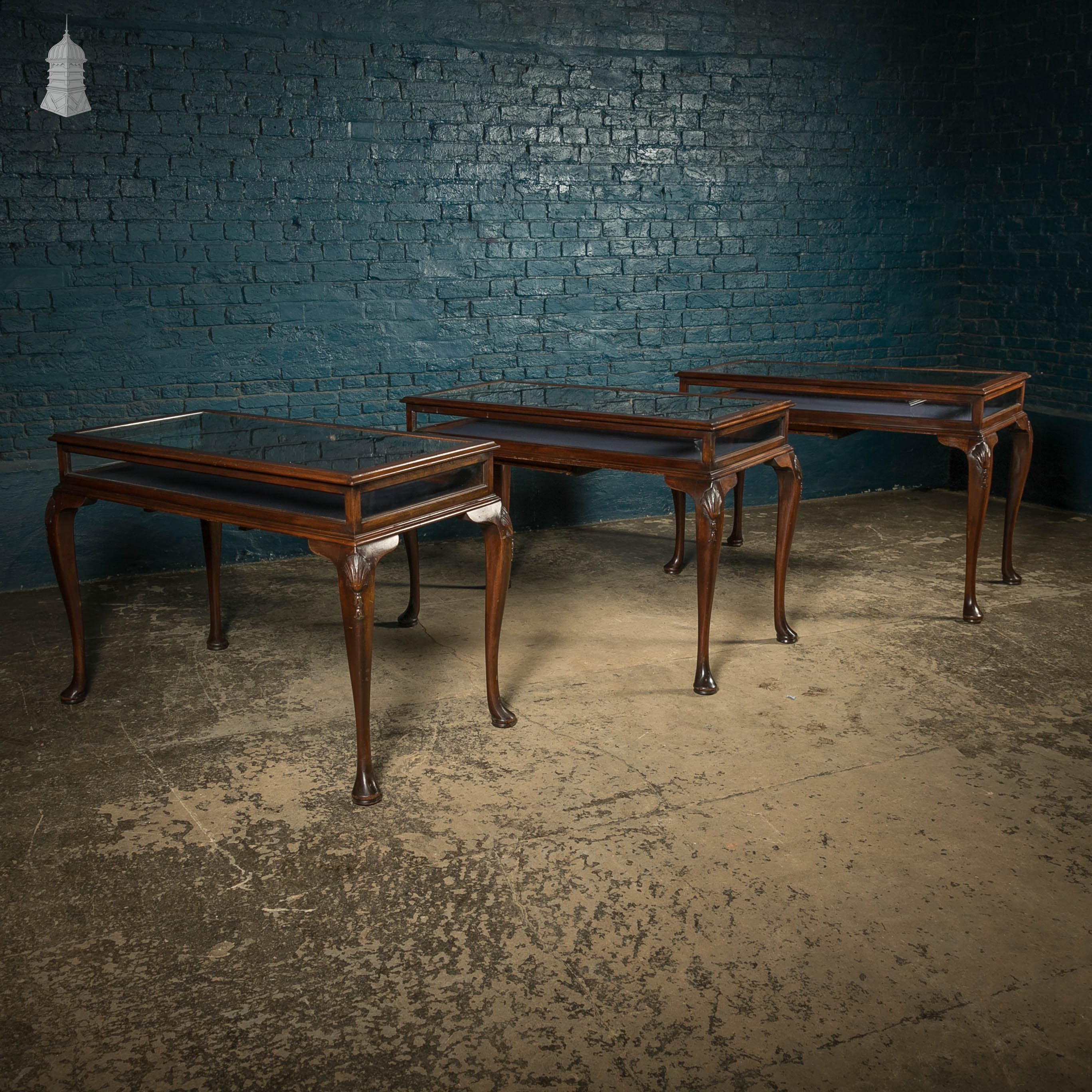 Glazed Display Tables, 20th C, Mahogany Set of 3 | Norfolk Reclamation