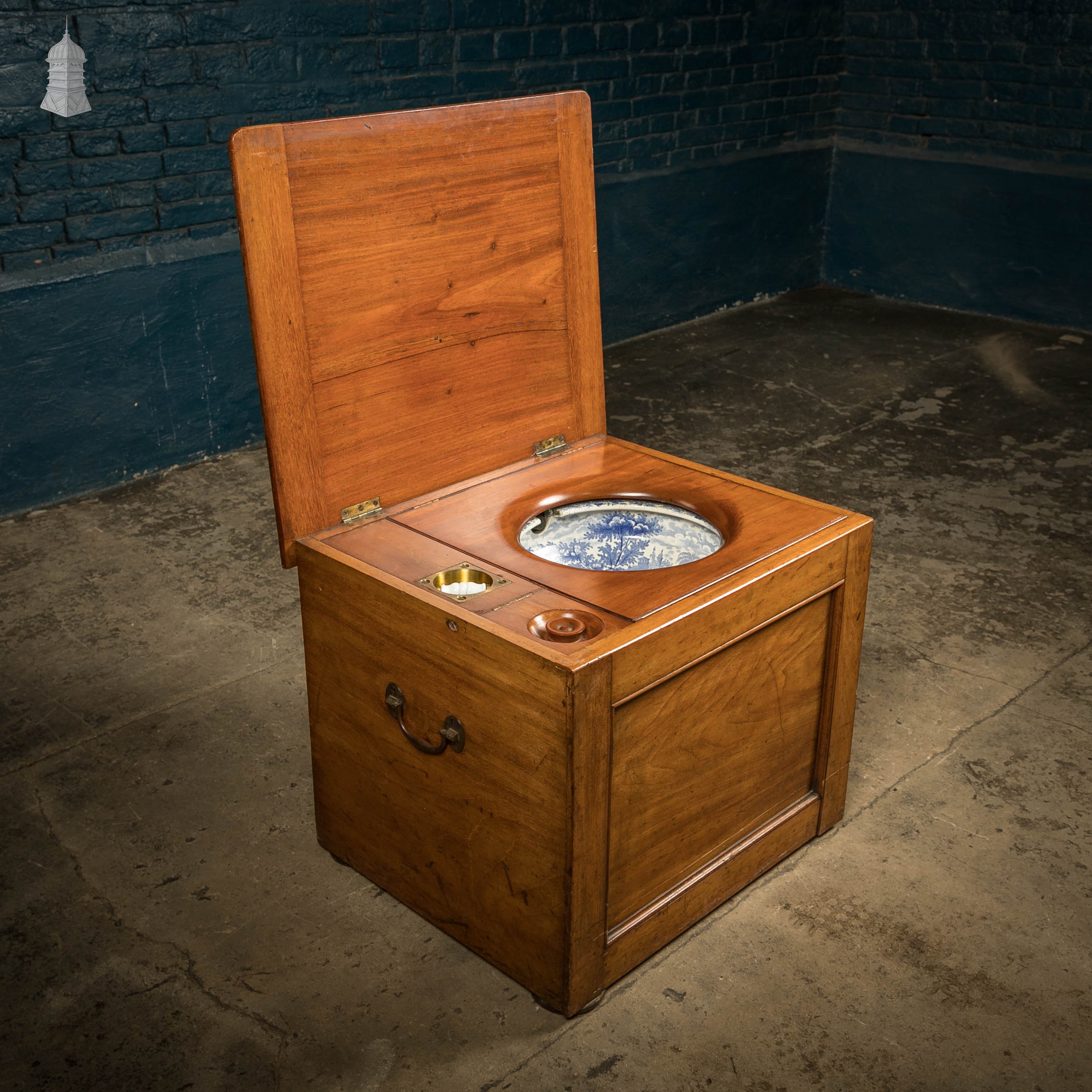 19th C Commode, Mahogany with Blue and White Glazed Ceramic Bowl ...