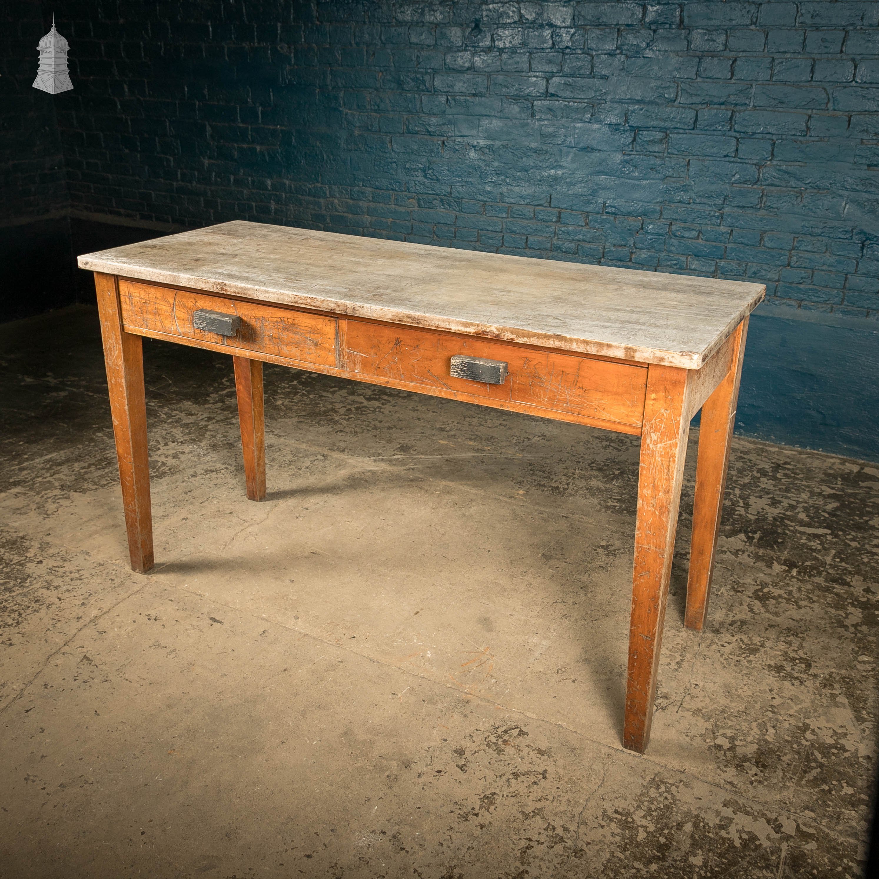 School Workbench Table with 2 Drawers, Science Lab / Art Studio, Worn ...