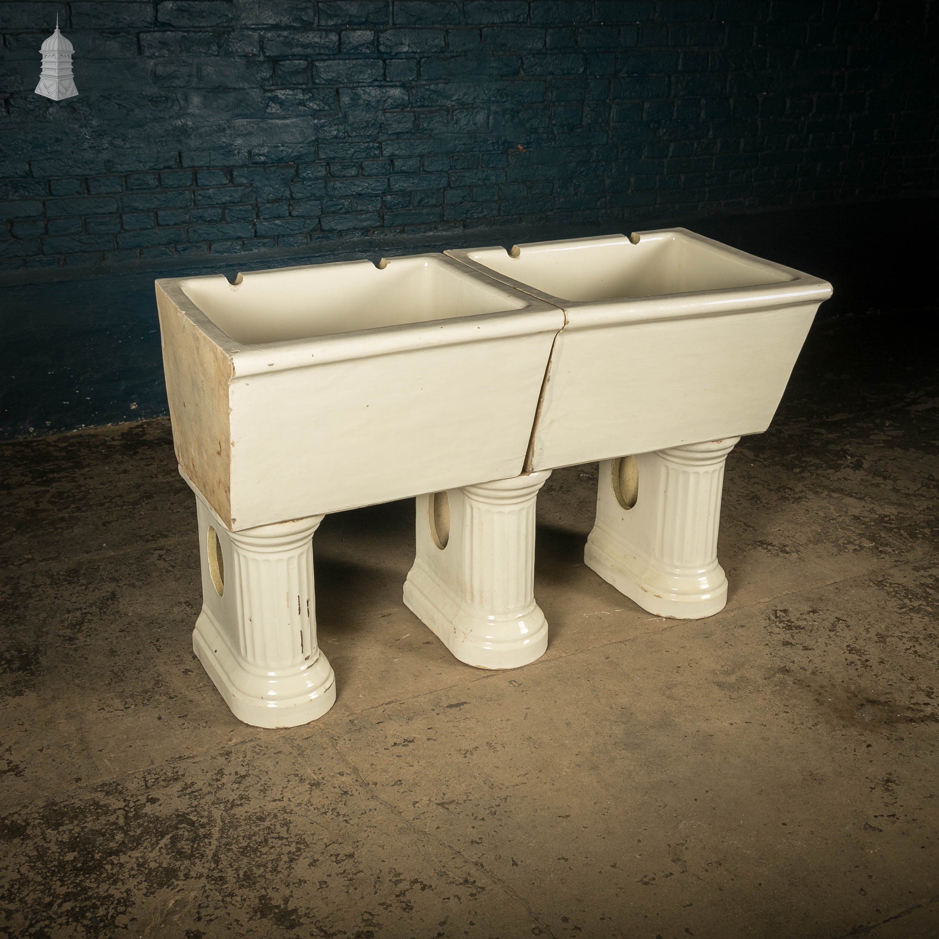 Butler Laundry Sinks, Pair of Georgian Belfast Sinks on 3 Fluted Legs ...