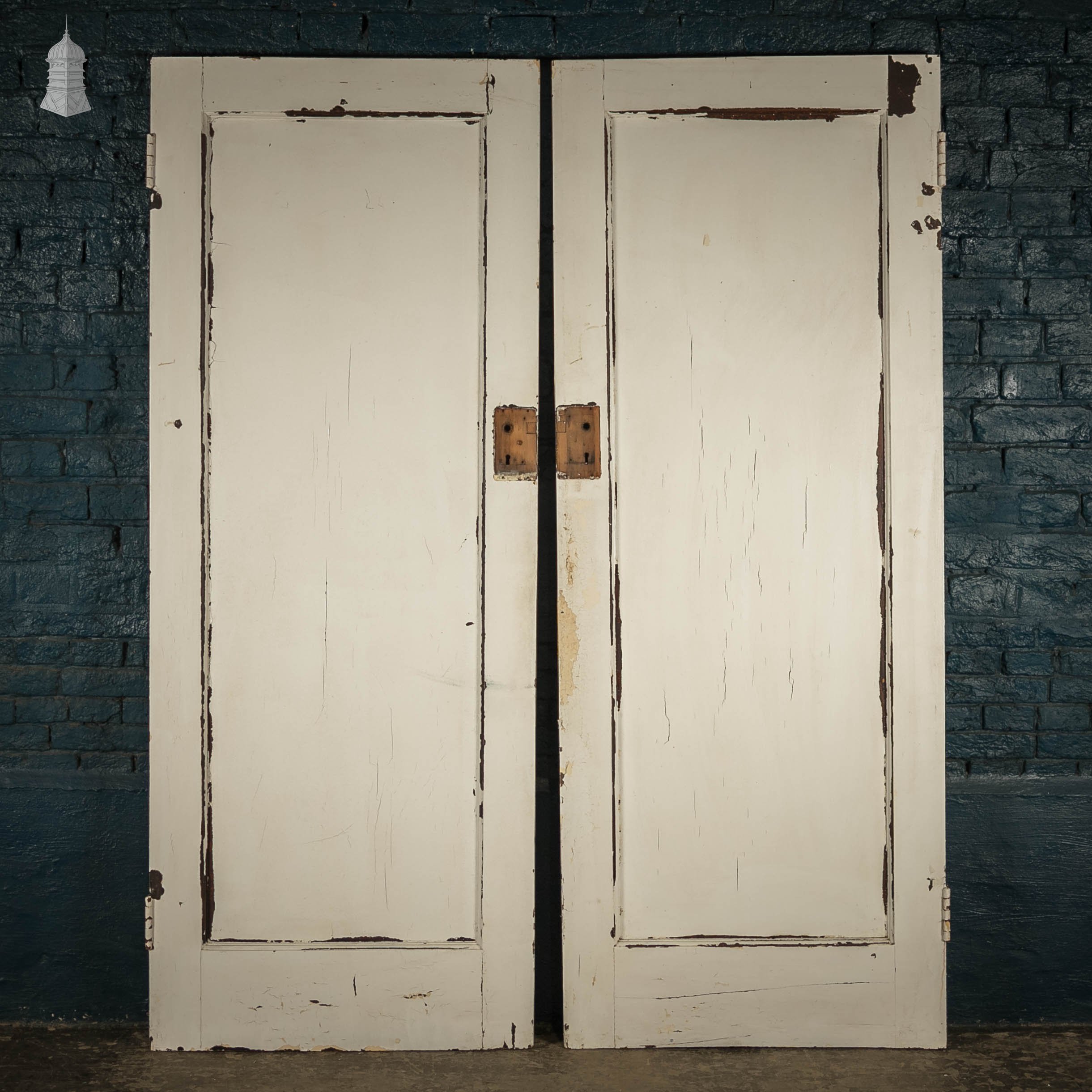 Pine Panelled Doors, Pair with Distressed White Painted Finish ...