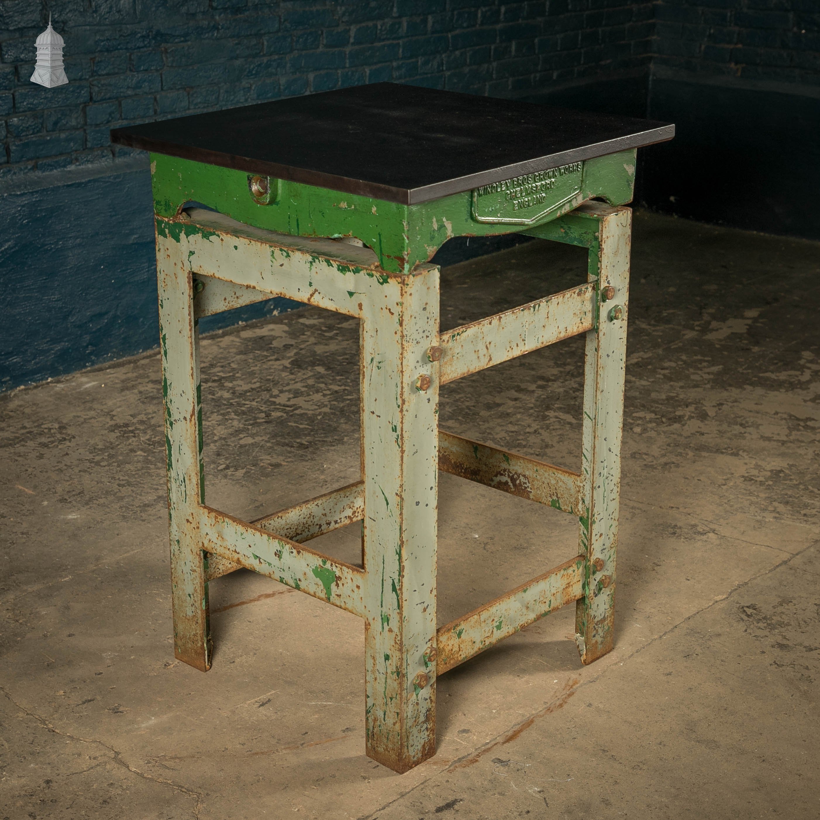 Industrial Surface Table, Cast Iron Workshop Table, Grey and Green ...