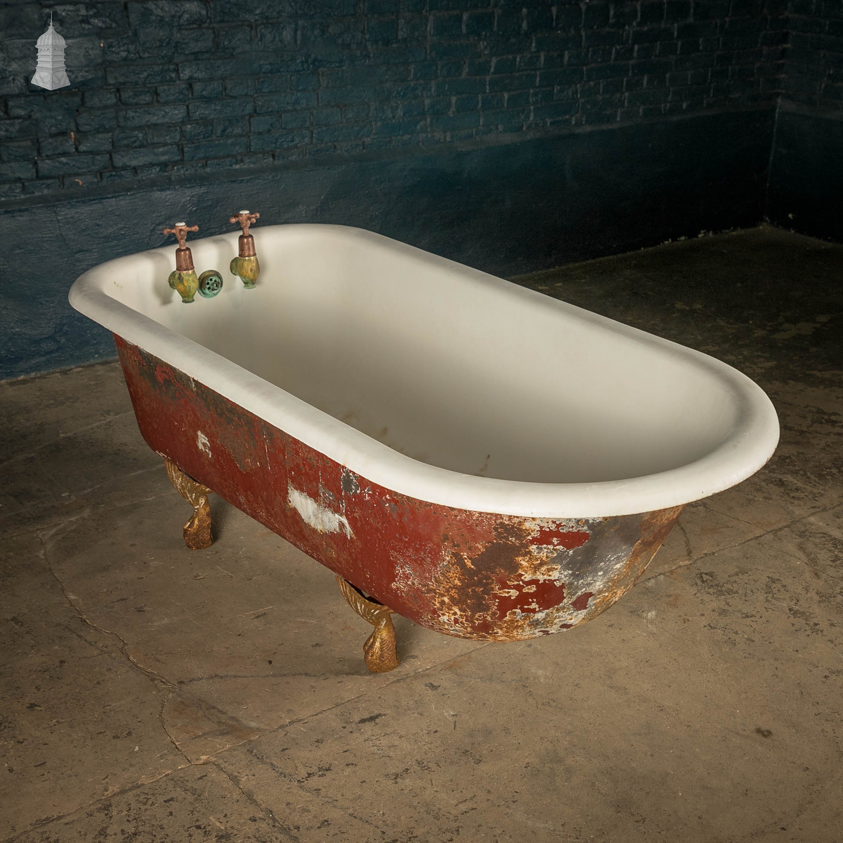 Roll Top Bath, Cast Iron on Legs with Taps | Norfolk Reclamation