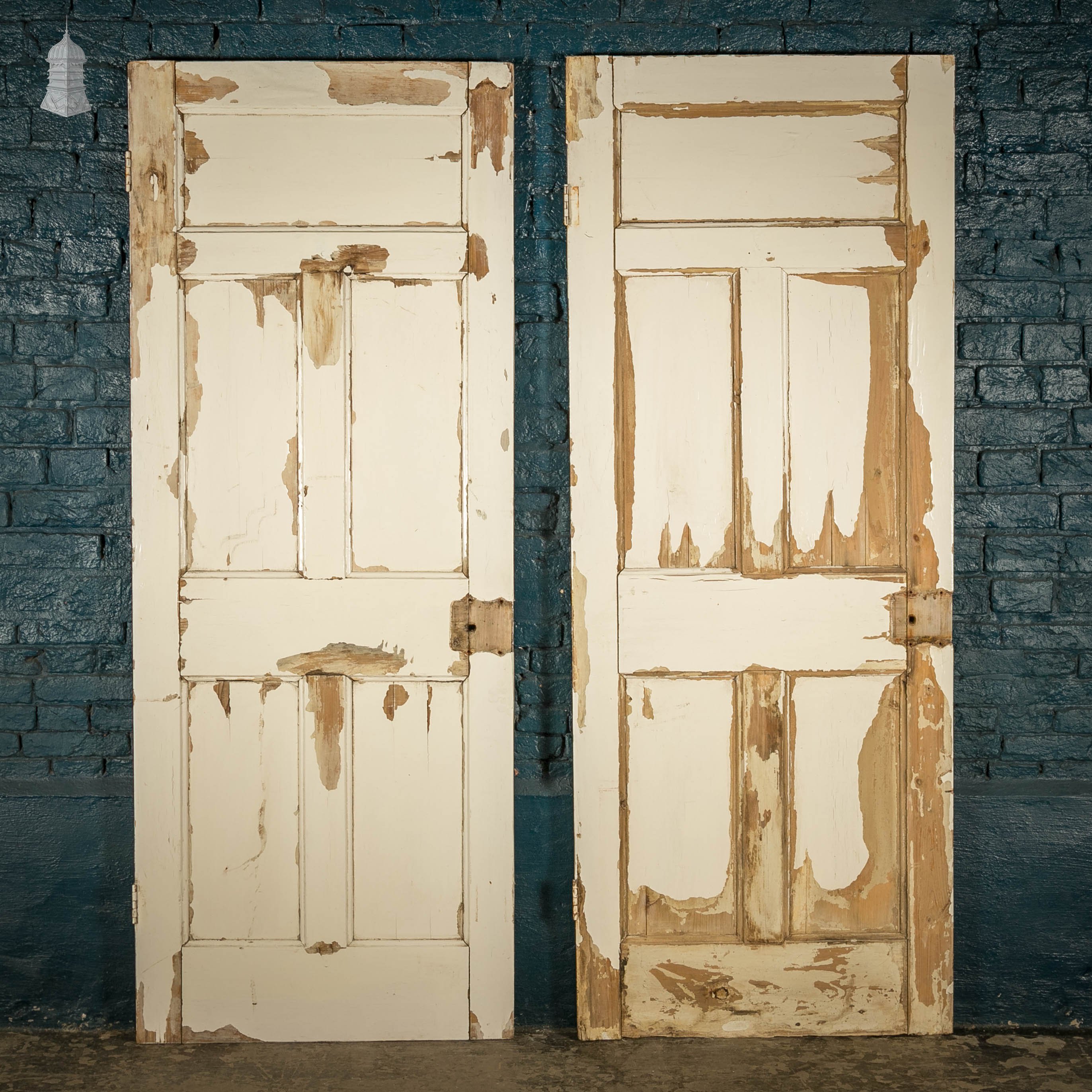 Pine Panelled Doors, Pair, White Distressed Painted | Norfolk Reclamation