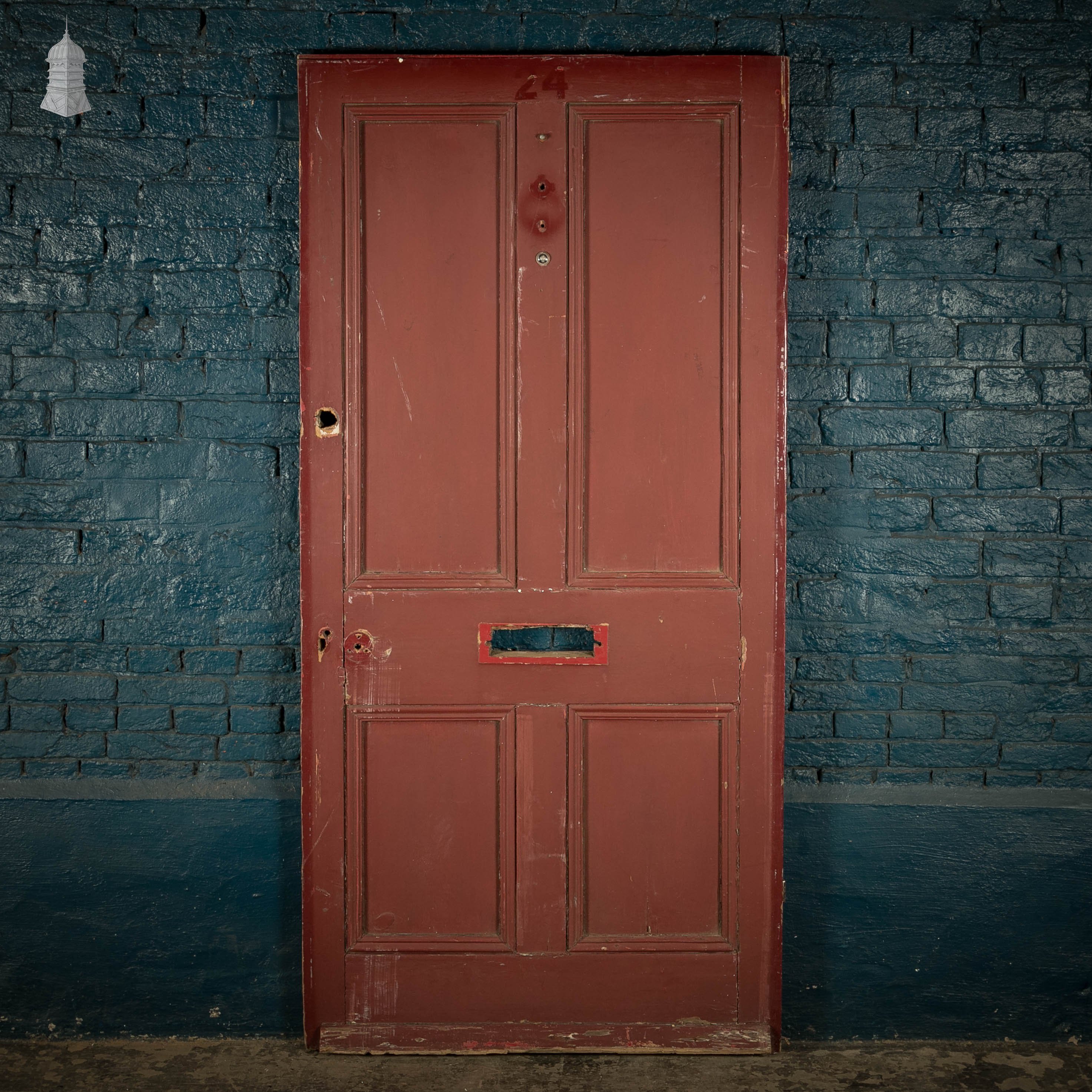 Pine Panelled Door, Moulded 4 Panel Front Door, Red Painted Finish ...