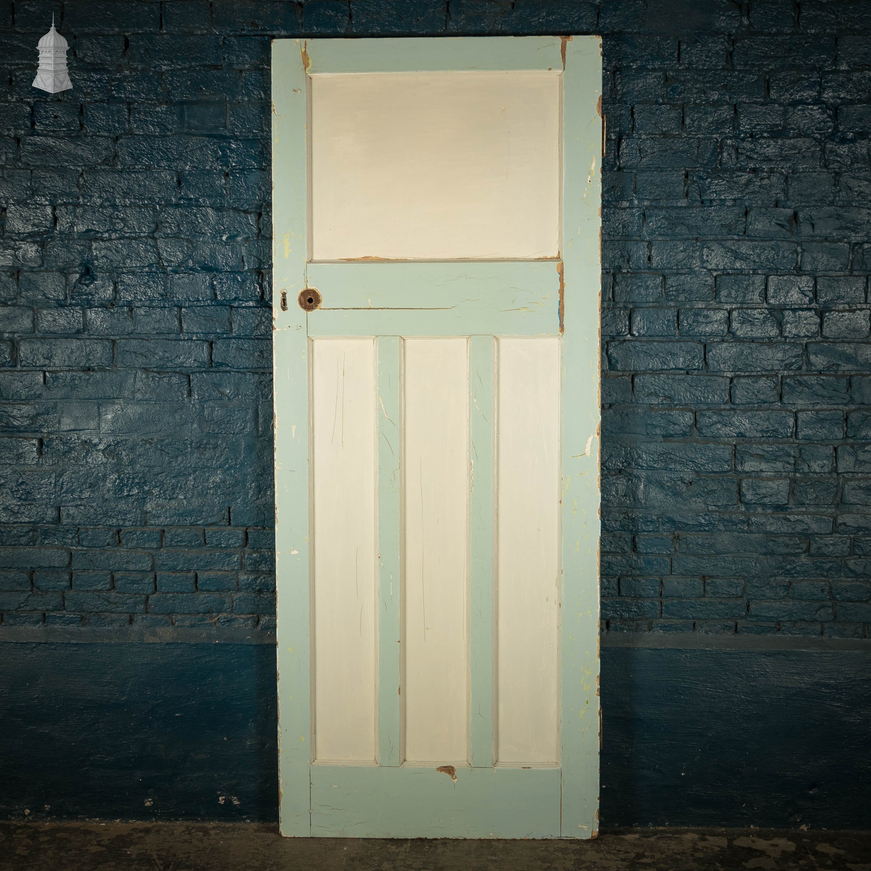 Pine Panelled Door, Green Painted, 1 over 3 Panel 1930’s Style Door ...
