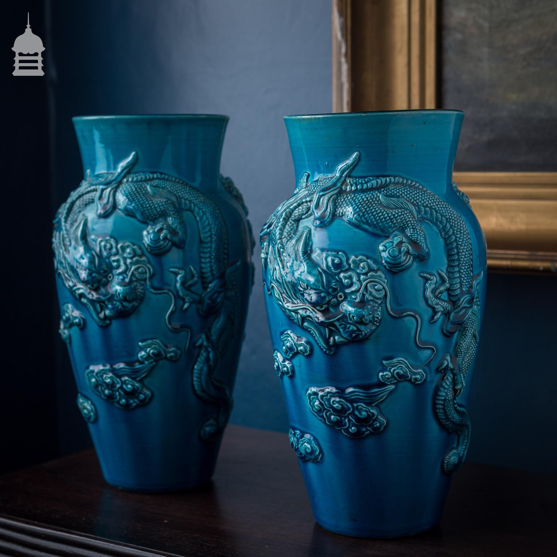 Pair of 19th C Blue Japanese Dragon Vases | Norfolk Reclamation