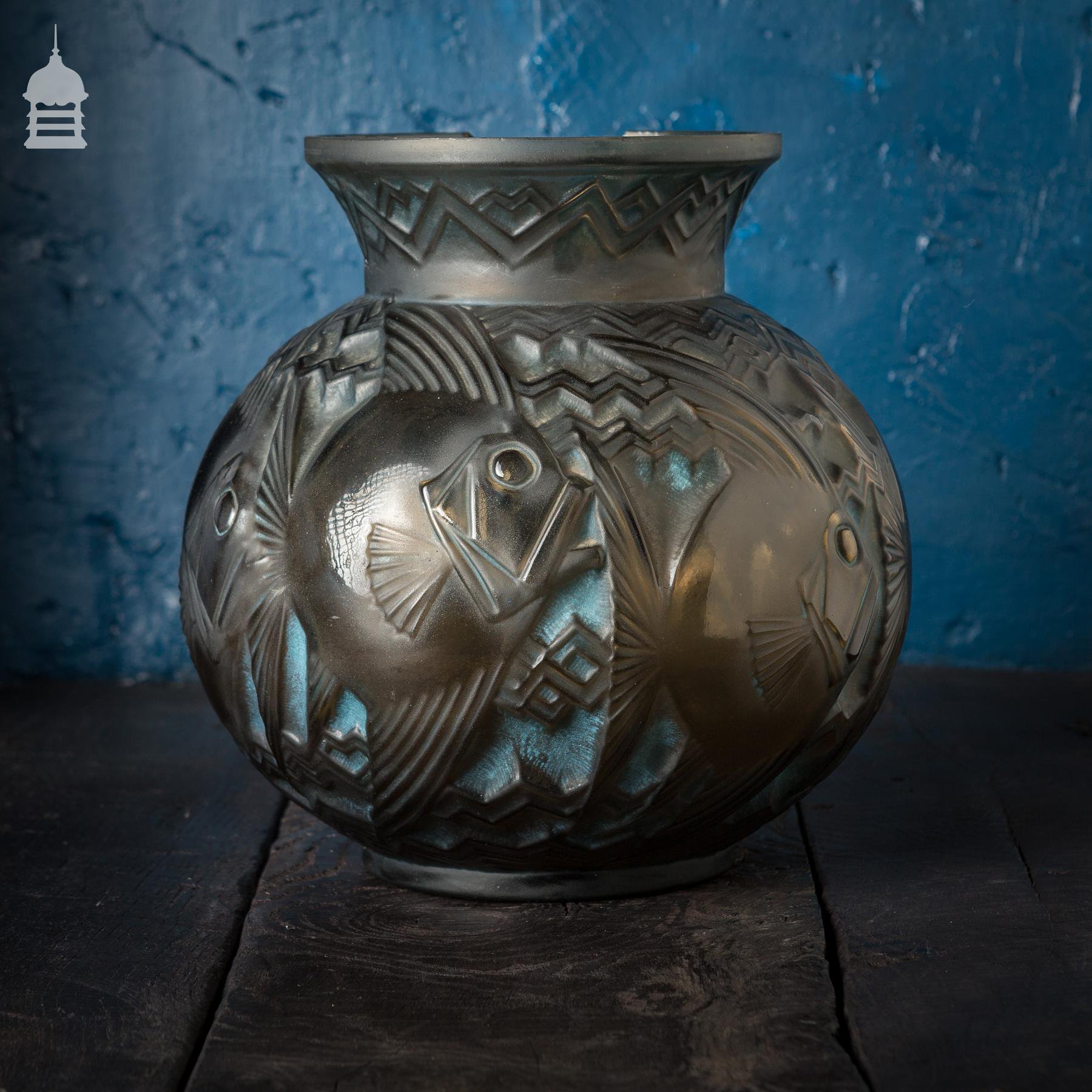 Art Deco Poissons Green Glass Fish Bowl Vase by P. Dávesn | Norfolk ...