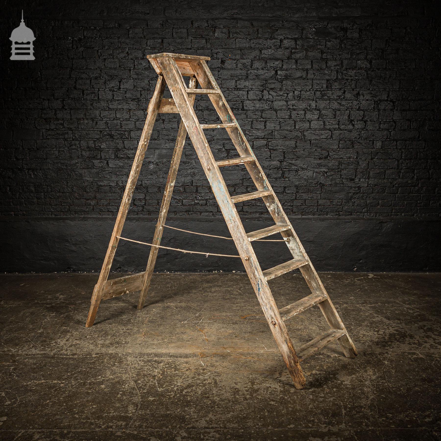 Vintage Pine 'A-Steps' Step Ladder with 9 Treads | Norfolk Reclamation